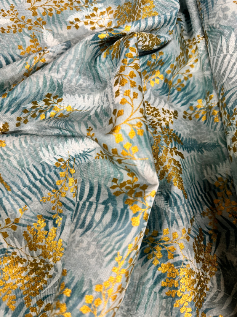 Chickadee Cheer - Foliage Dusty Teal/Gold – My Fabric Villa