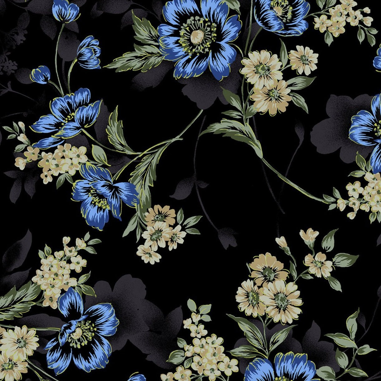 Midnight Garden - Large Floral Blue by RJR – My Fabric Villa